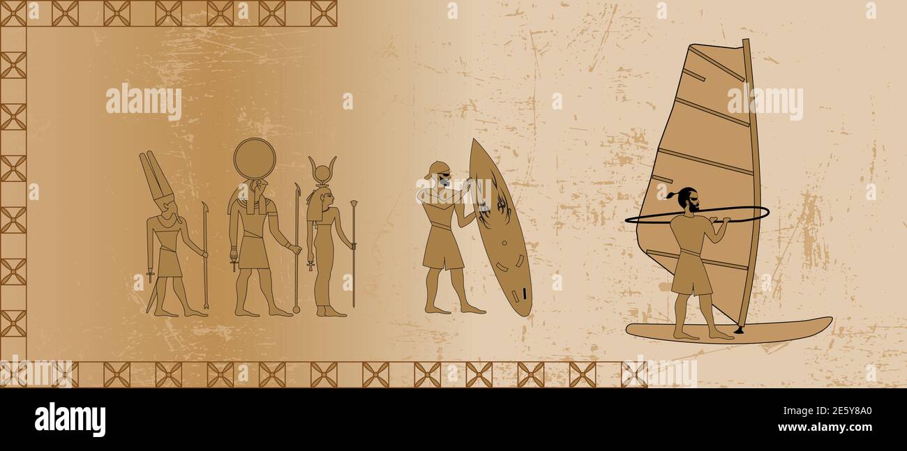 Vector illustration. Silhouette of egyptian gods and silhouette of ...