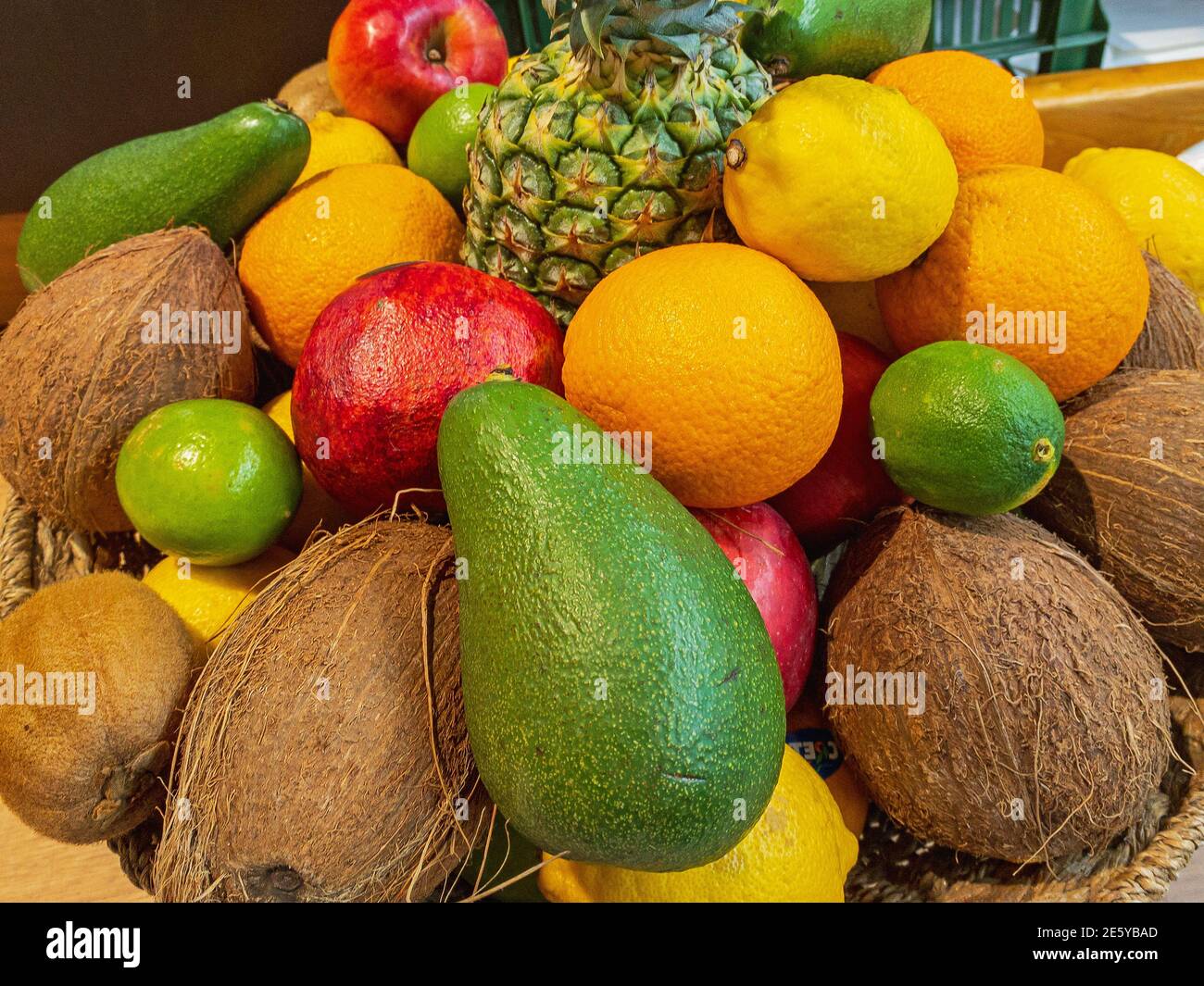 Bunch of Fresh Exotic Tropical Fruits in Basket Stock Photo - Alamy