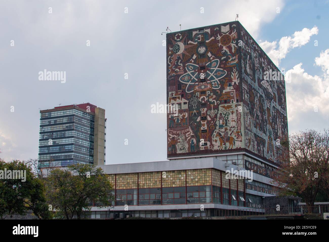 Beautiful library building from Mexican college under cloudy sky Stock ...