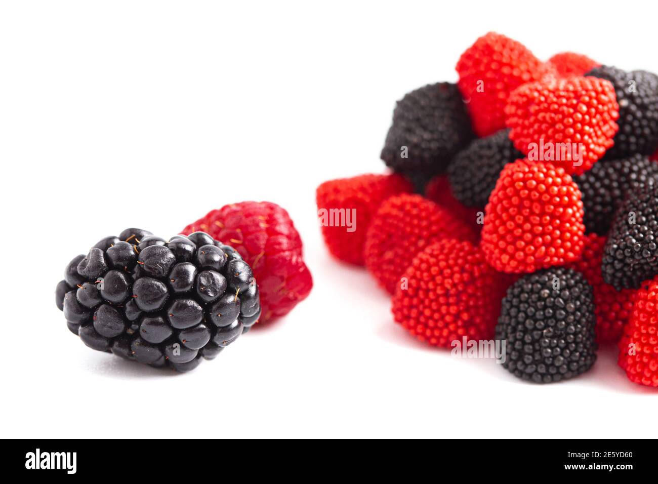 Raspberry and Blackberry Gummy Candies Isolated on a White Background ...