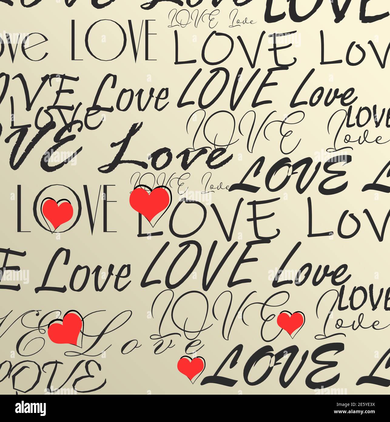 Love card with text love, red hearts on vintage gold colour background ...