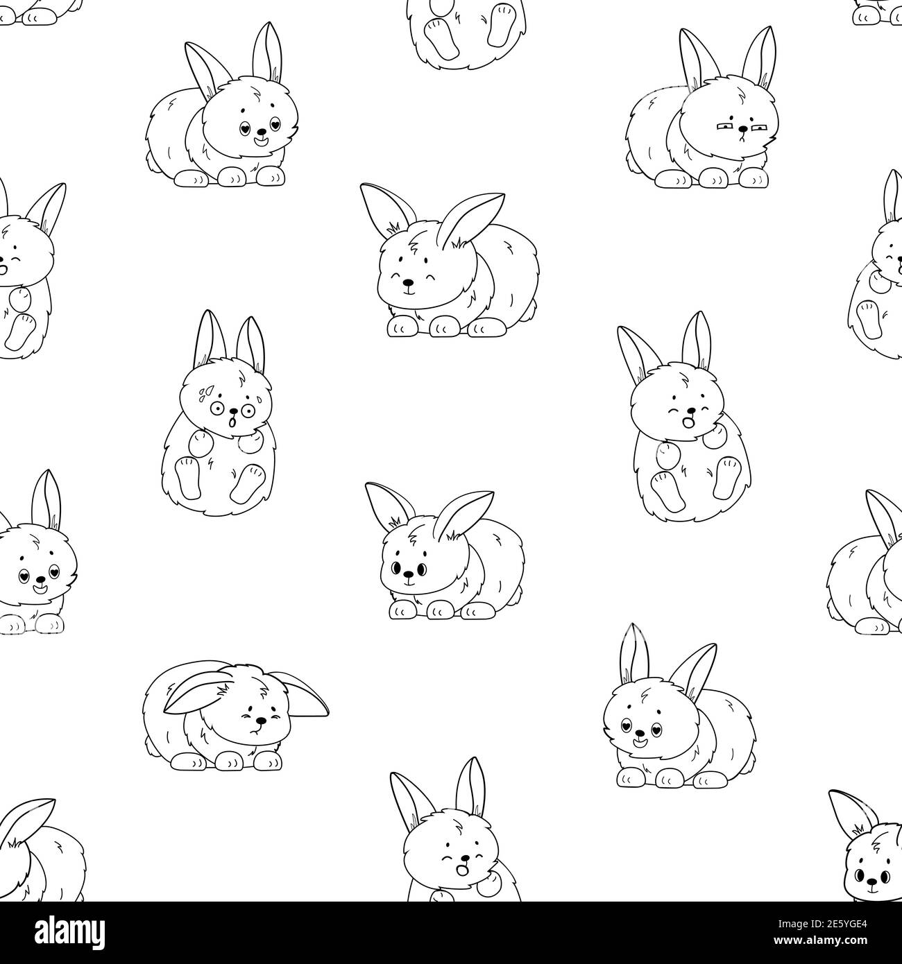 Black and white Repeat seamless pattern of rabbits with different ...