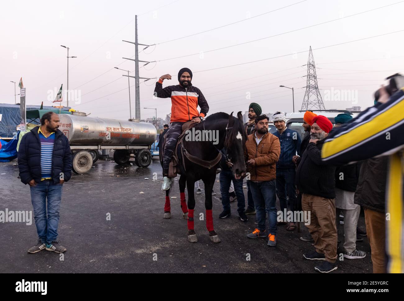 NEW DELHI, INDIA - JANUARY 2021 : Portrait of young Sikh Indian farmers ...
