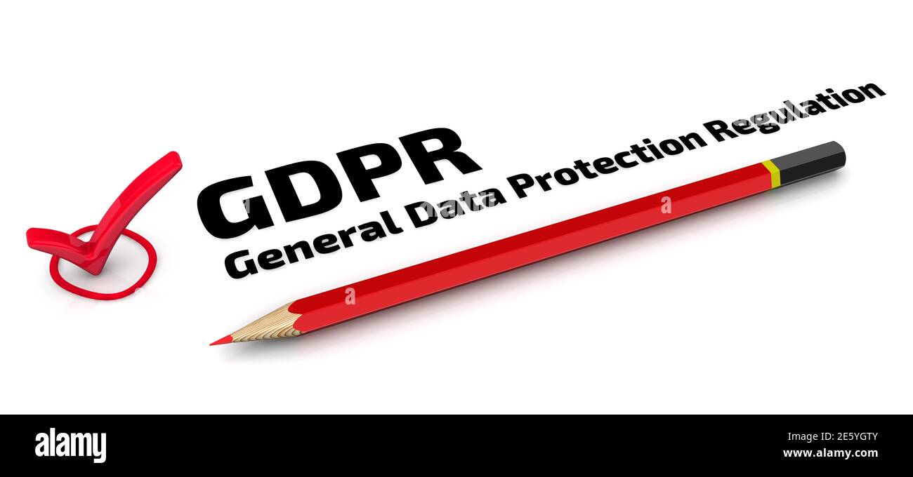 One red check mark with black text GDPR. General Data Protection ...