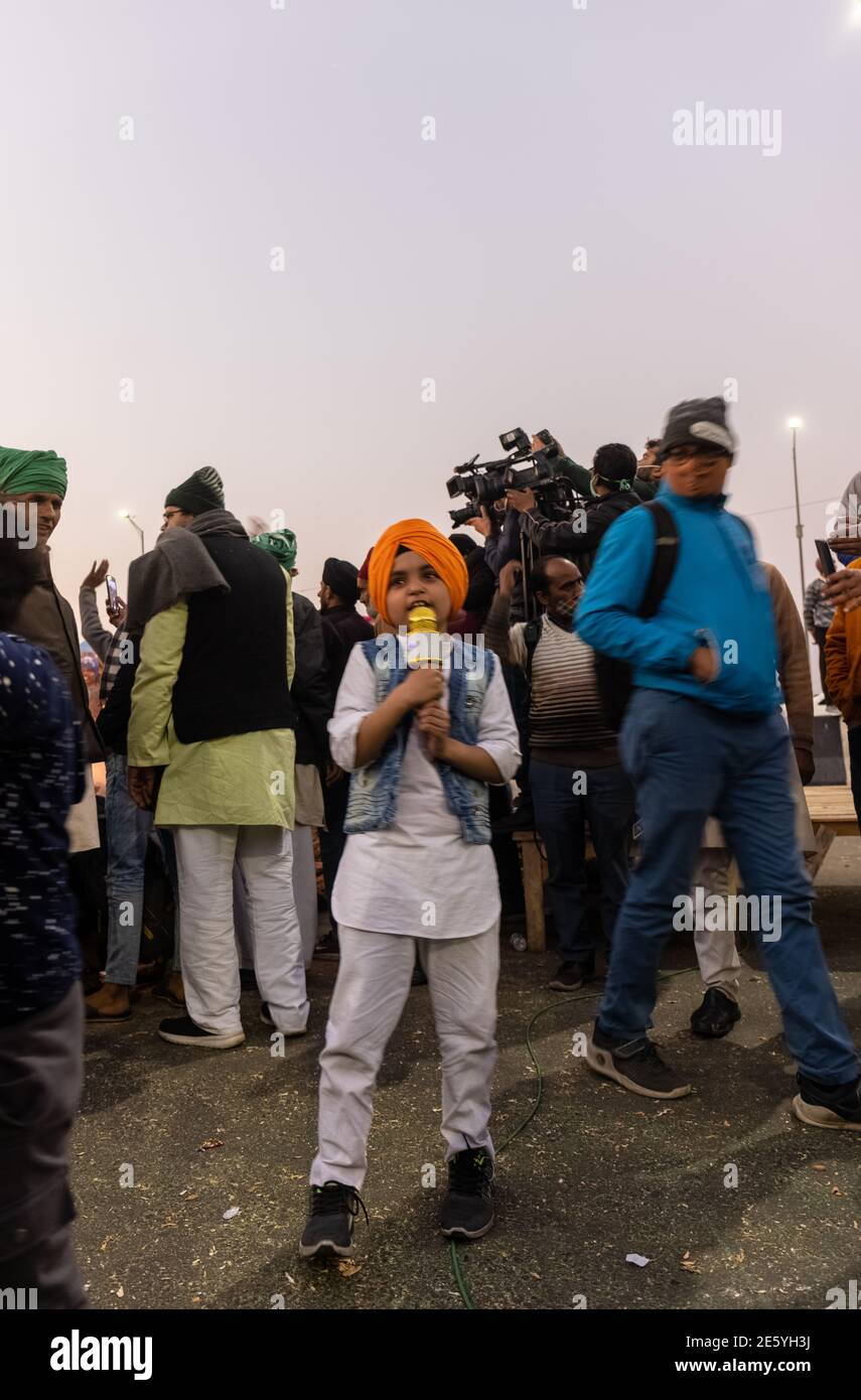 NEW DELHI, INDIA - JANUARY 2021 : Portrait of young Sikh Indian farmers ...