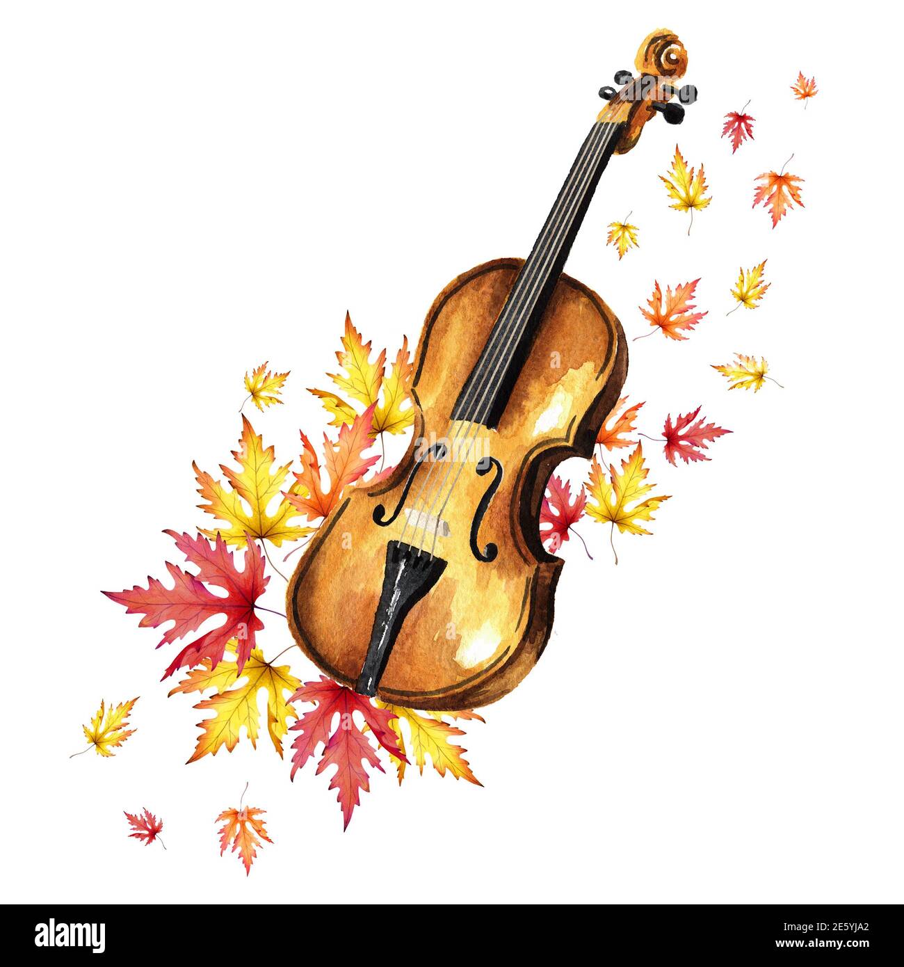 Retro wooden brown violin and colorful autumn leaves. Fall music ...