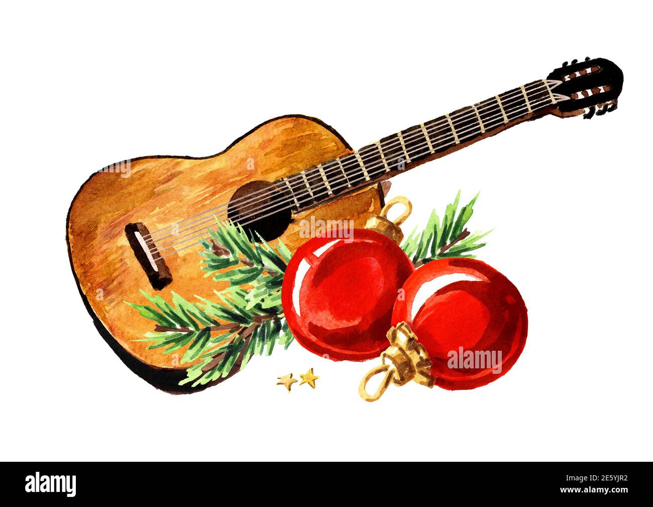 Wooden guitar music string instrument, winter song, Christmas melody ...
