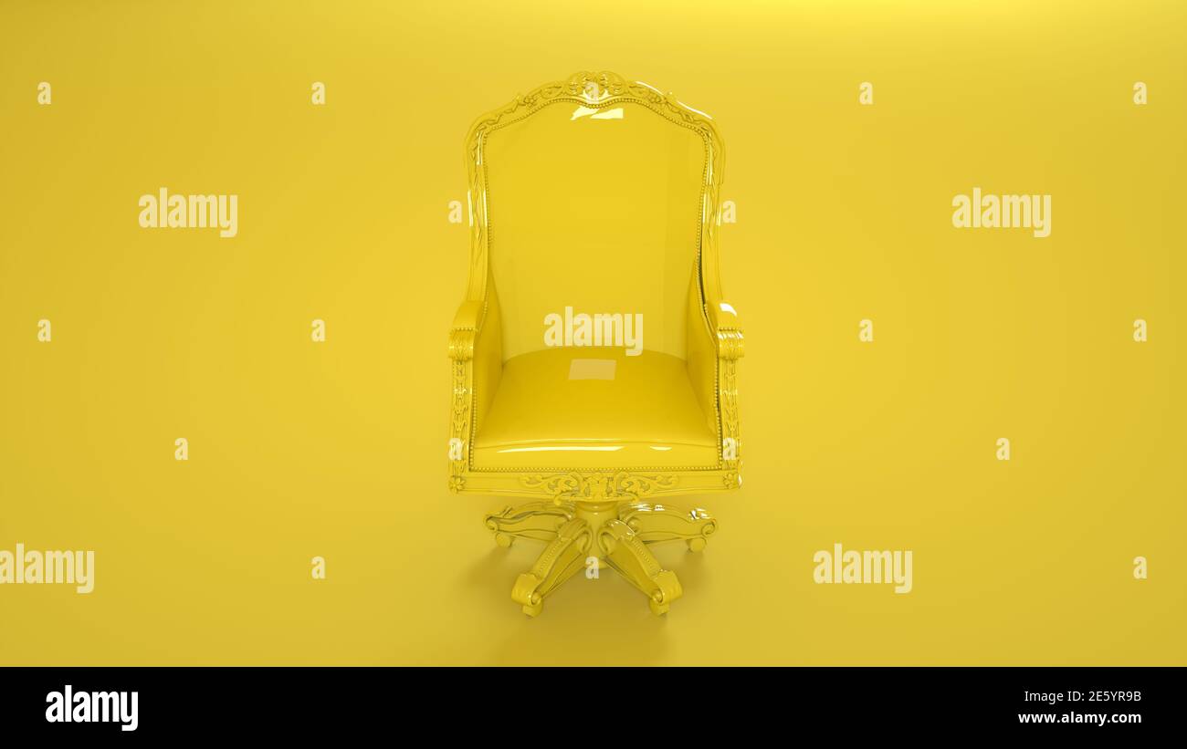 Yellow Throne Armchair isolated on yellow background. 3d illustration ...