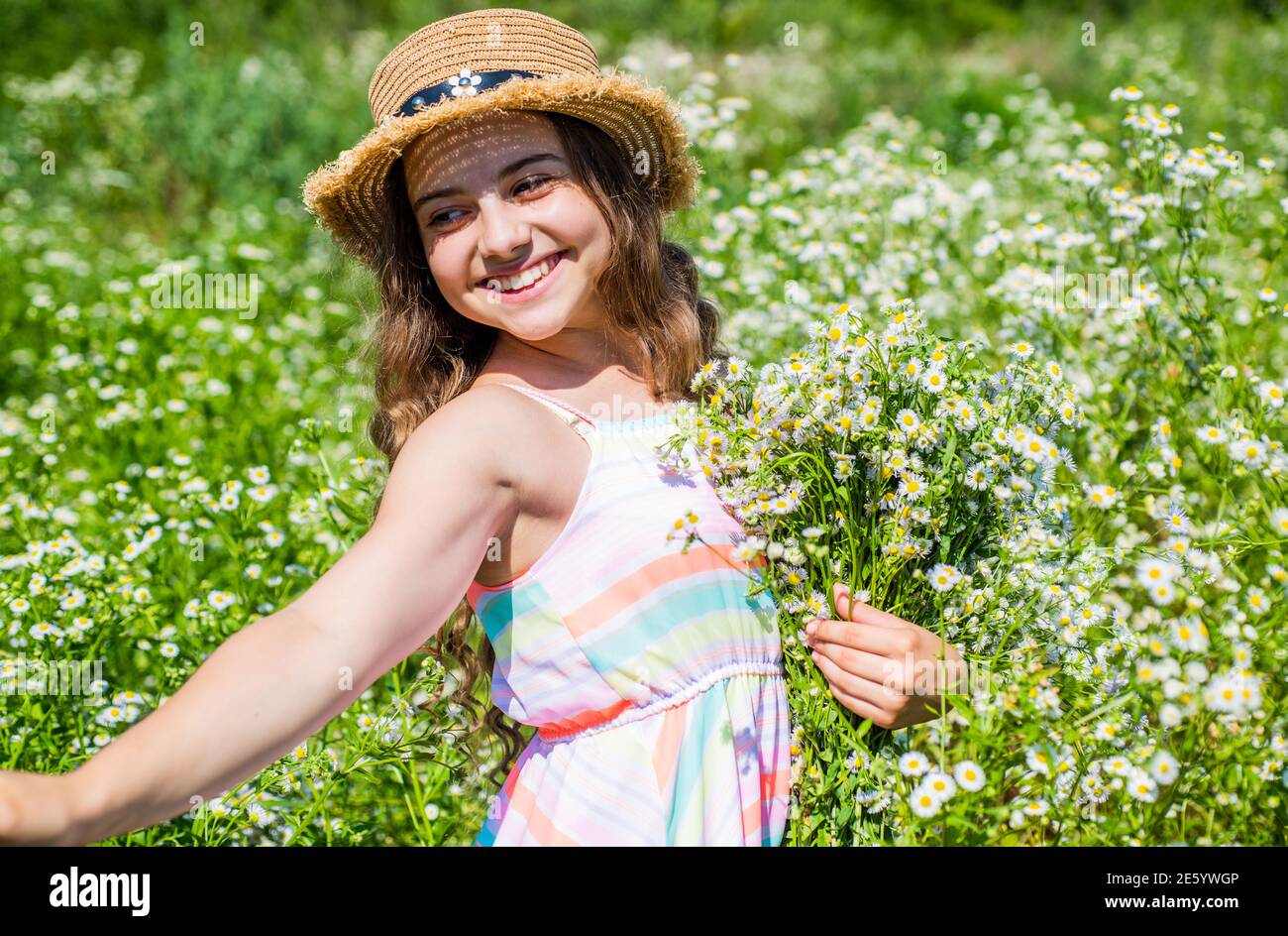 Girl collecting flowers hi-res stock photography and images - Alamy