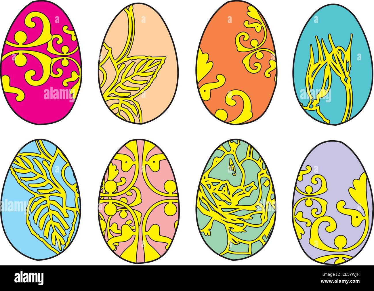 Vector set of eight easter eggs. Colorful easter eggs on white ...