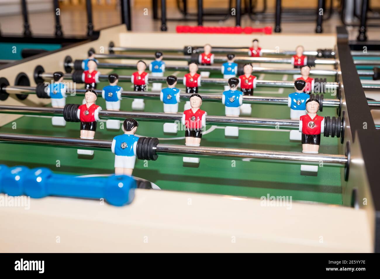 football game, Soccer table with red and blue players.dolls of a retro ...