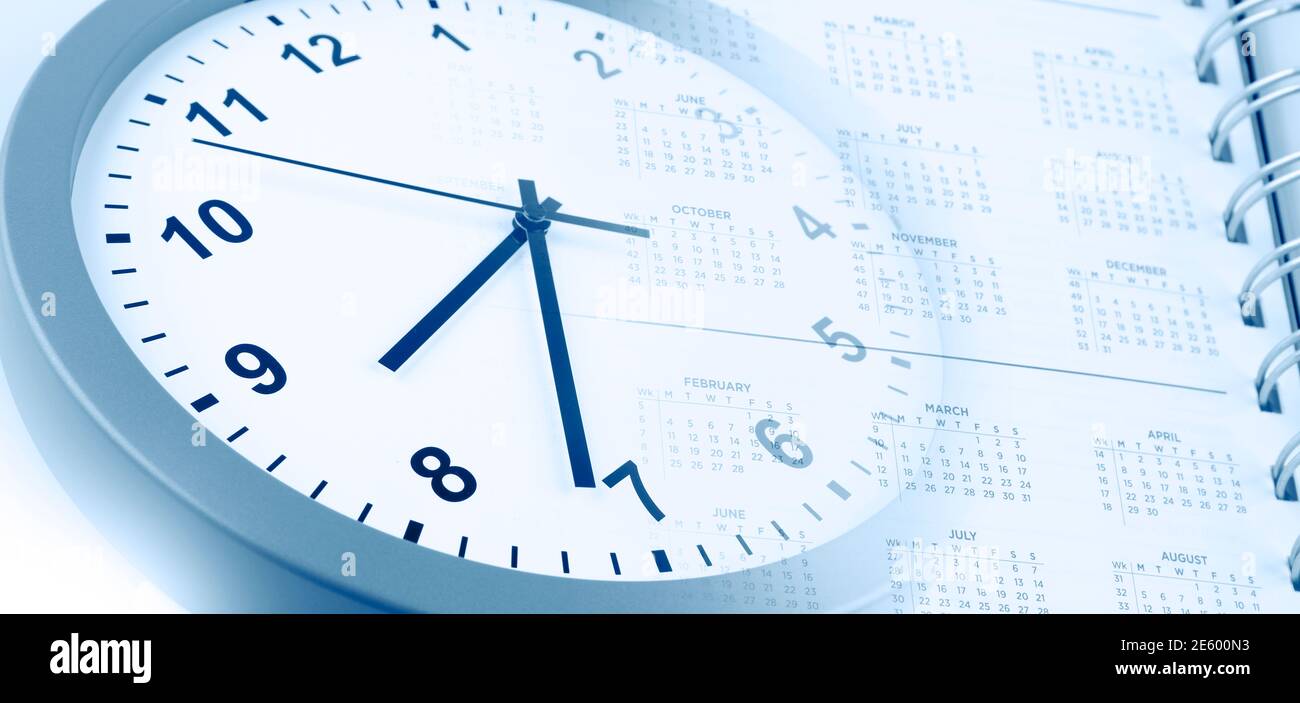 Clock face and calendar composite Stock Photo - Alamy