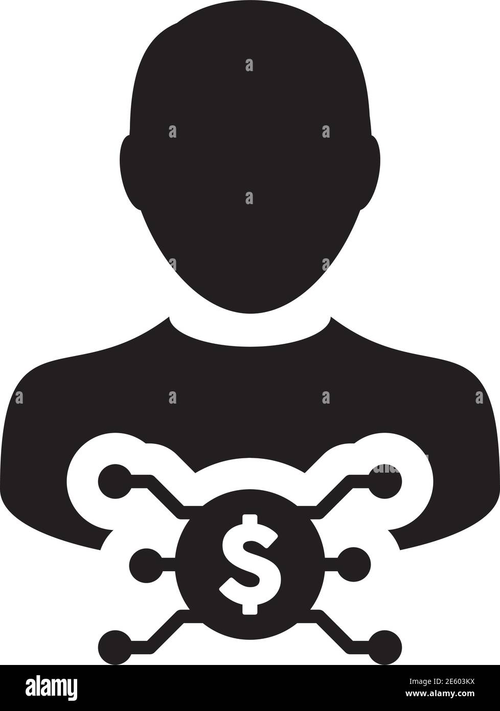 Banking icon vector digital dollar currency with male user person ...