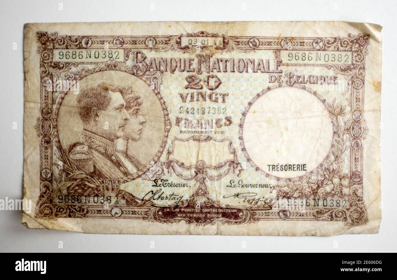 Old Belgian 20 Francs Bank Note Stock Photo - Alamy