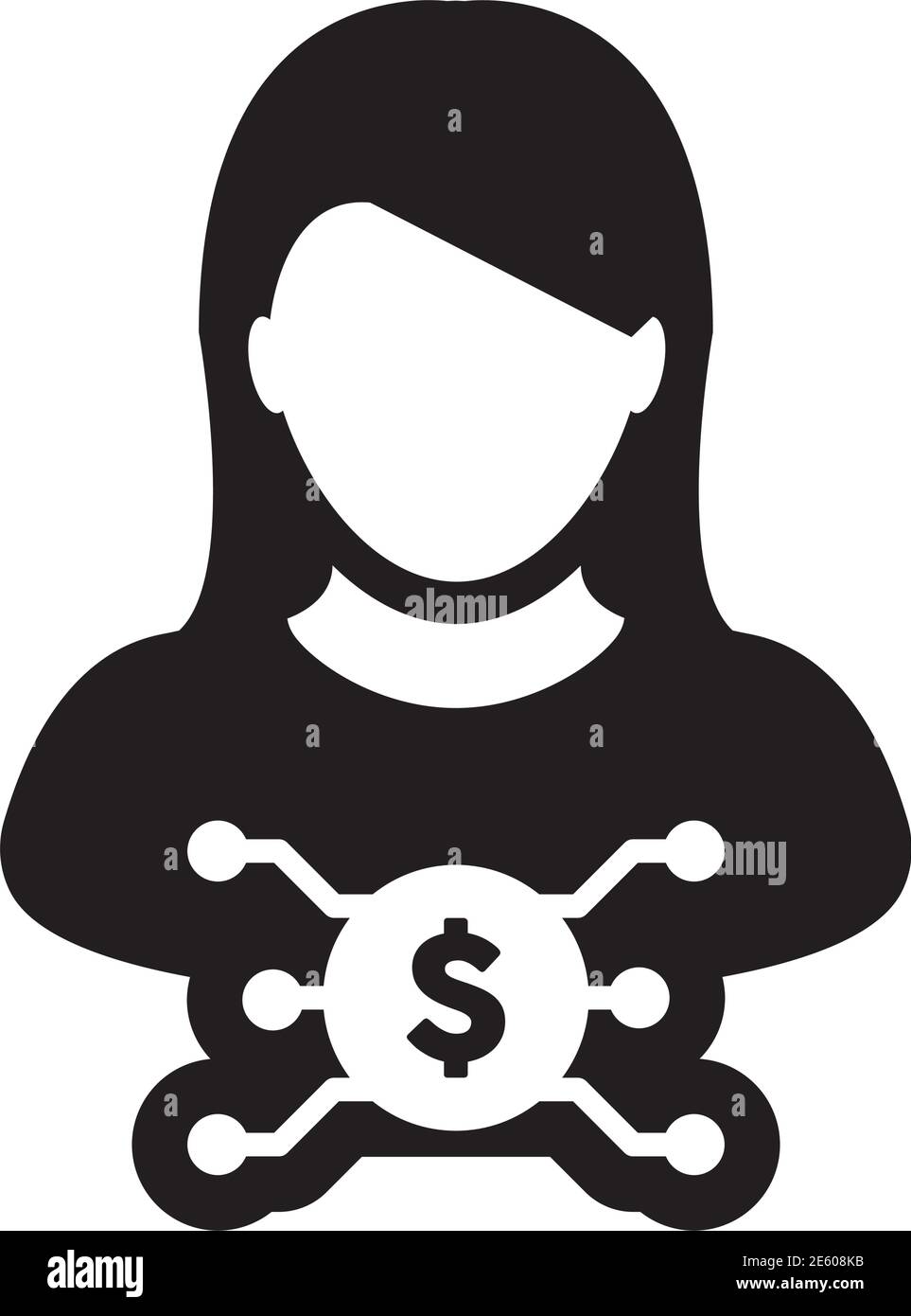 Dollar icon vector digital money symbol with female user person profile ...