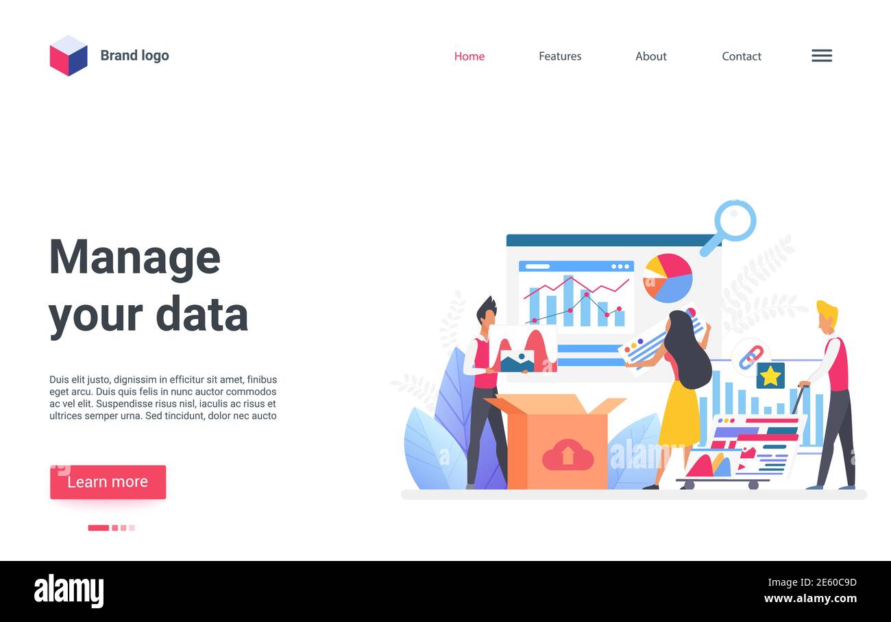 Manage your data concept vector illustration. Cartoon business people team in data information ...