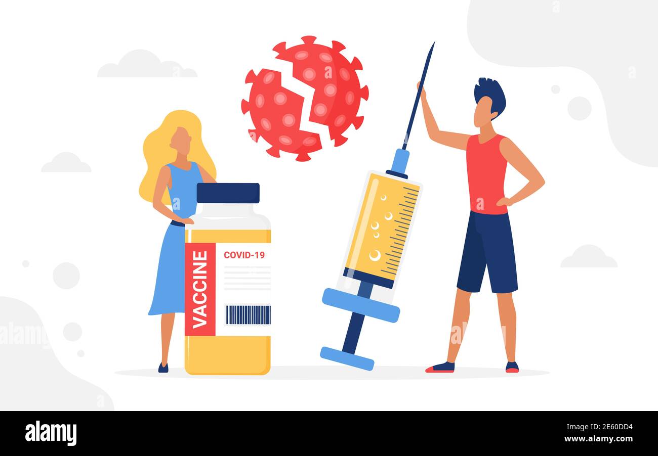 Vaccination campaign vector illustration. Cartoon people standing with ...