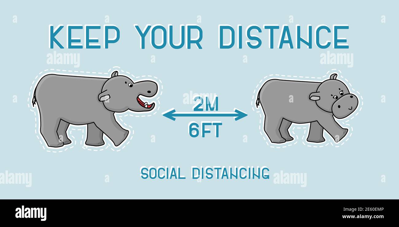 Keep your distance blue text for two hippopotamuses. Animals use social ...