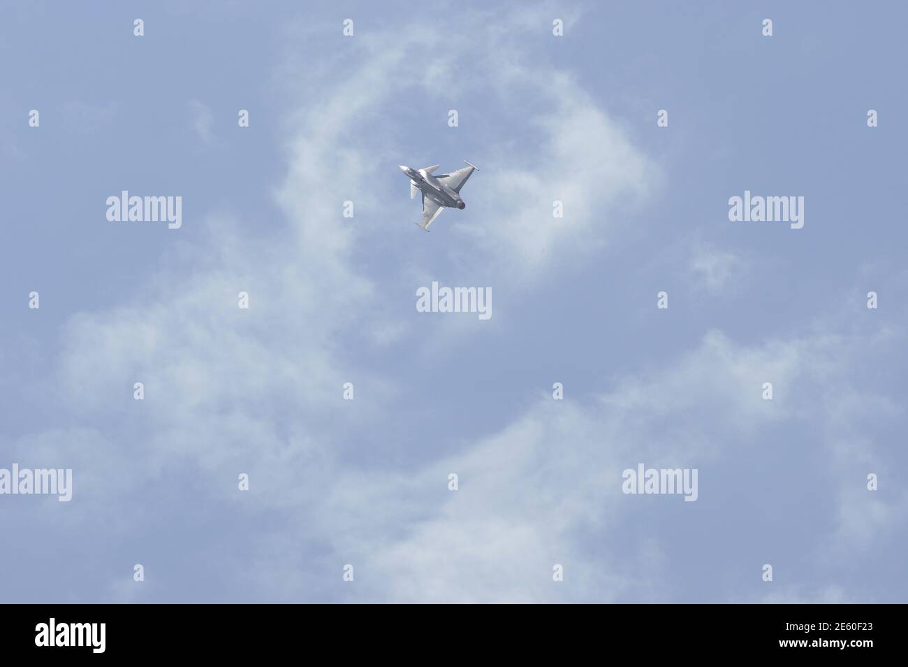 Volkel, Netherlands - June 14, 2019: Saab JAS39 Gripen from above at an ...