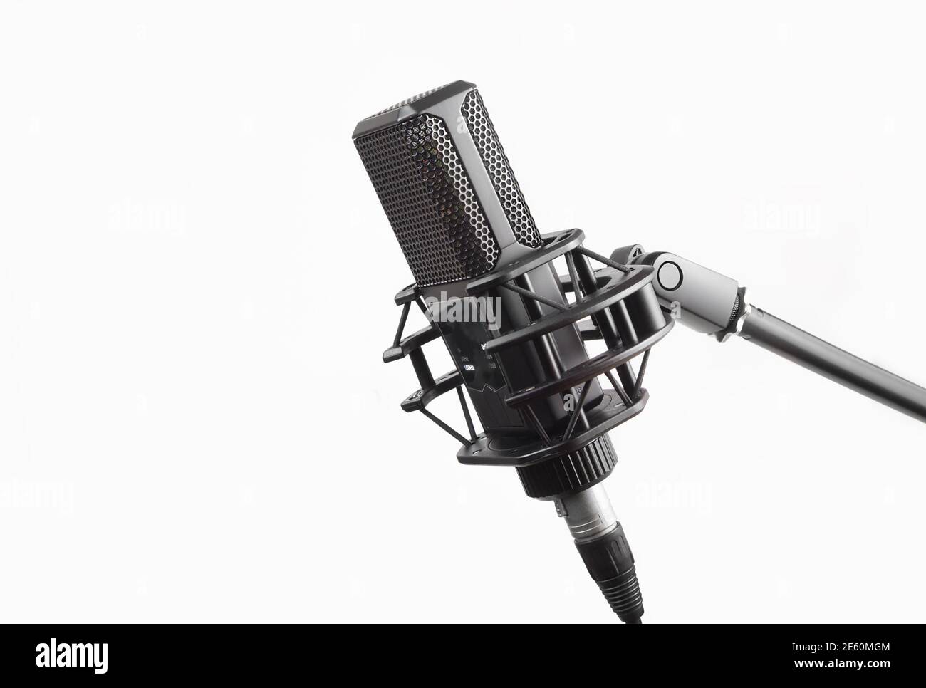 Professional studio microphone on stand, isolated on white background ...