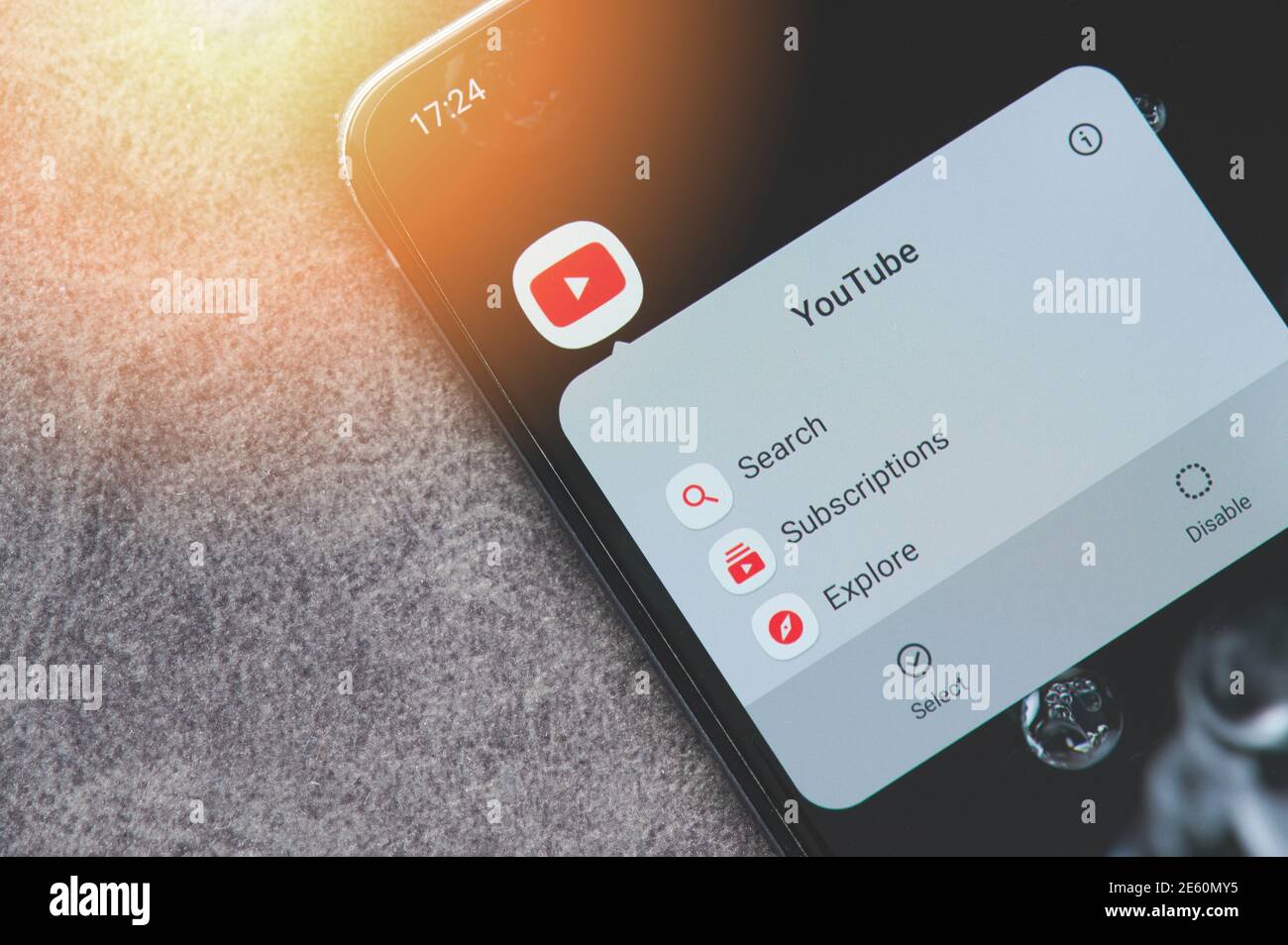 New york, USA - January 26, 2021: Open youtube app on smartphone screen ...