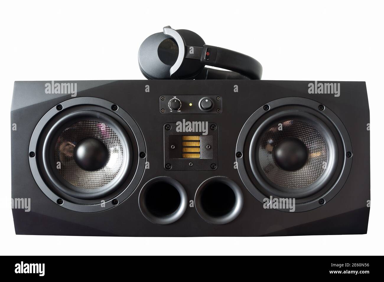 Professional earphones and audio monitor isolated on white Stock Photo ...