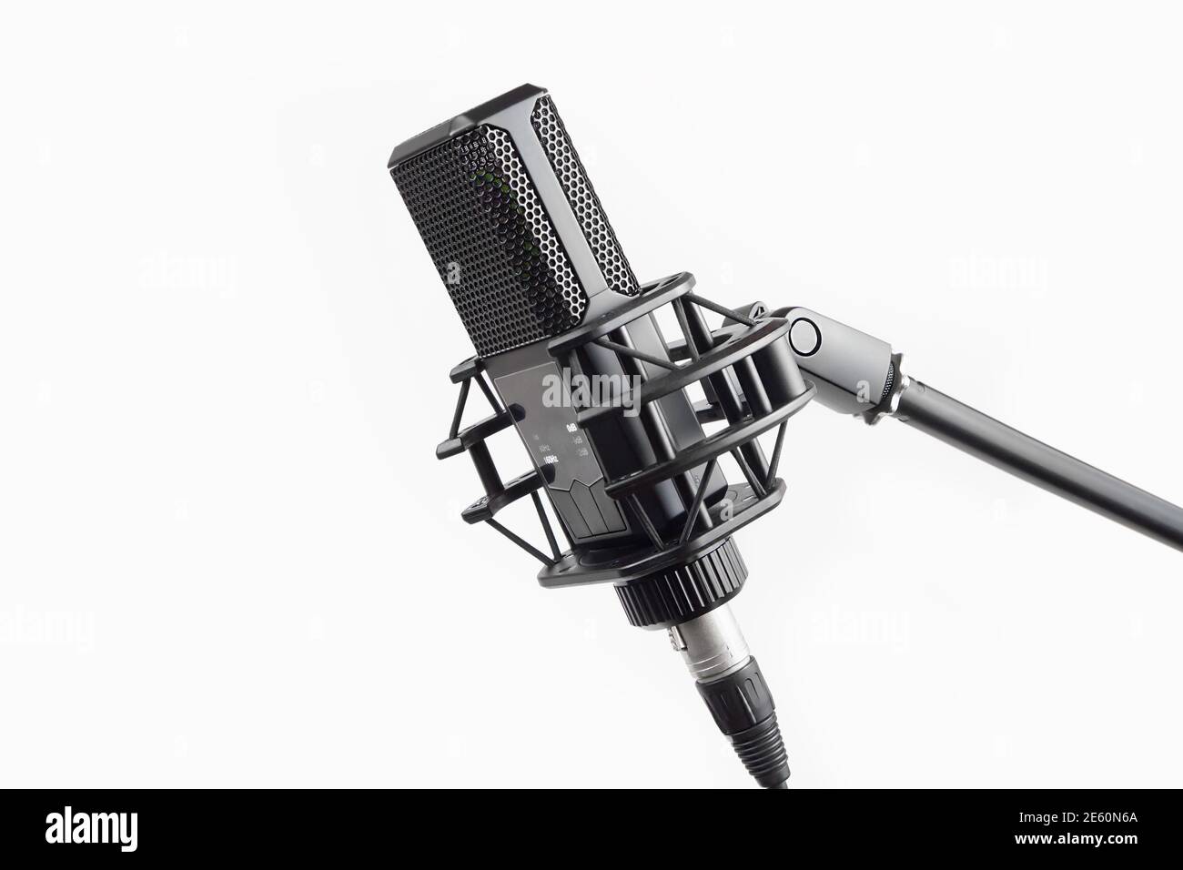 Professional studio microphone on stand, isolated on white background ...