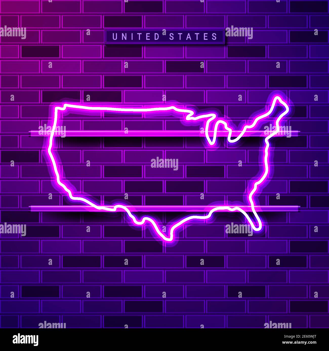 United States map glowing neon lamp sign. Realistic vector illustration ...