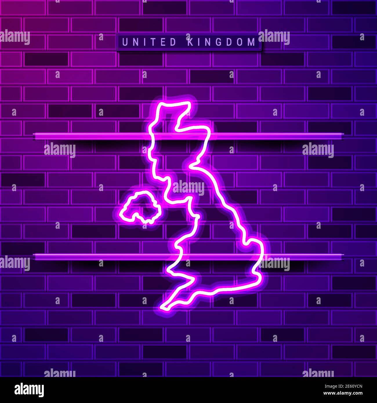 United Kingdom map glowing neon lamp sign. Realistic vector ...