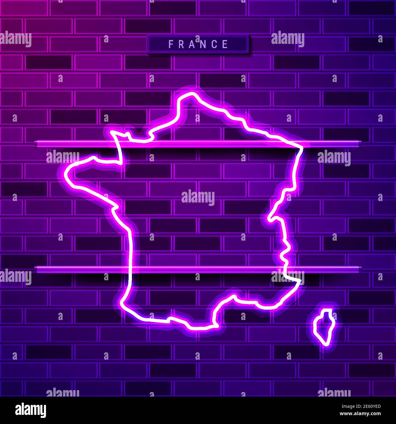 France map glowing neon lamp sign. Realistic vector illustration ...