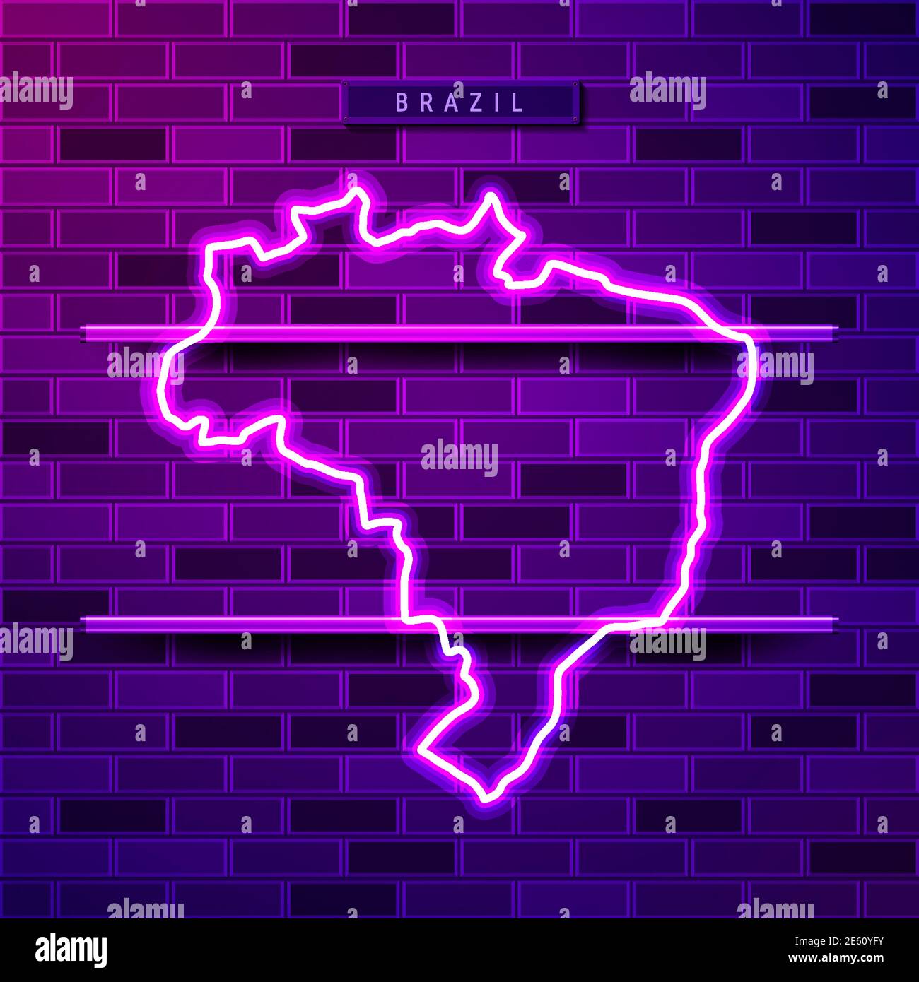 Brazil map glowing neon lamp sign. Realistic vector illustration ...