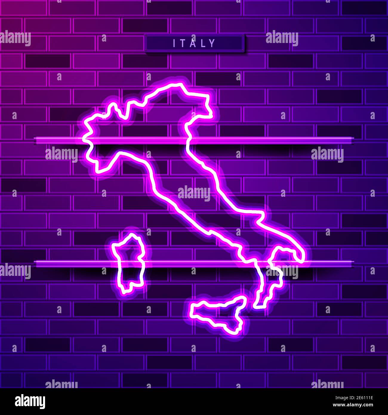 Italy map glowing neon lamp sign. Realistic vector illustration ...