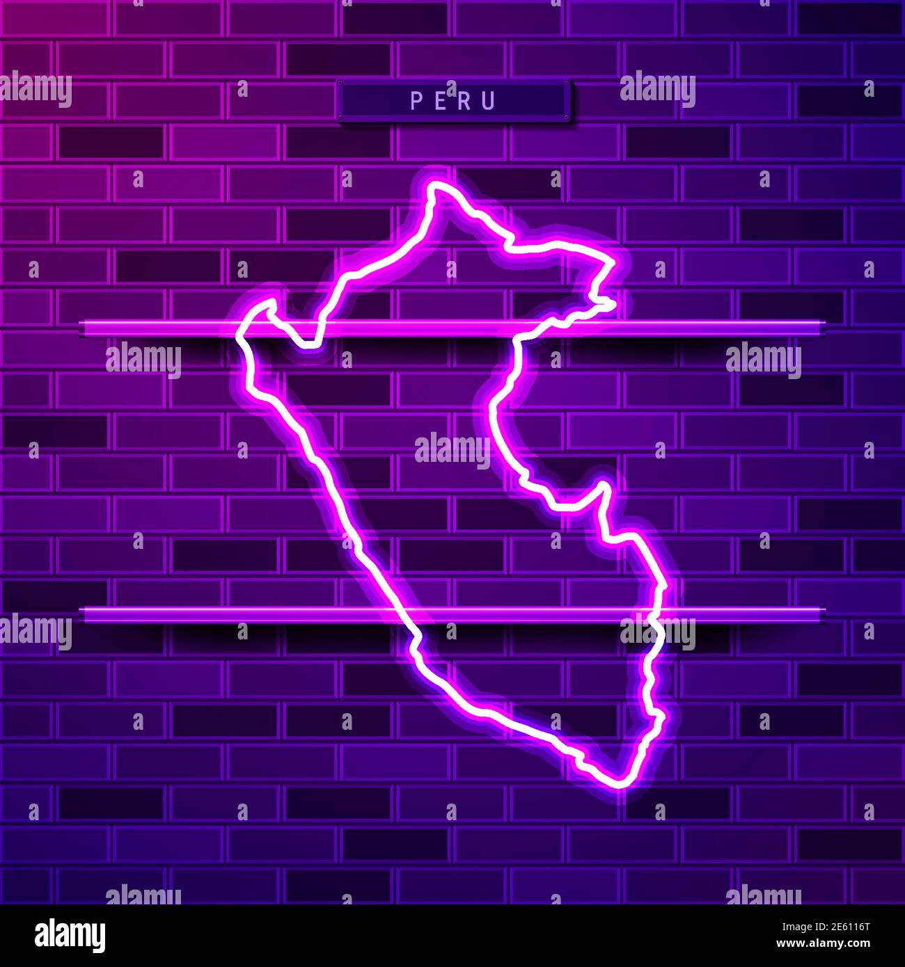 Peru map glowing neon lamp sign. Realistic vector illustration. Country ...