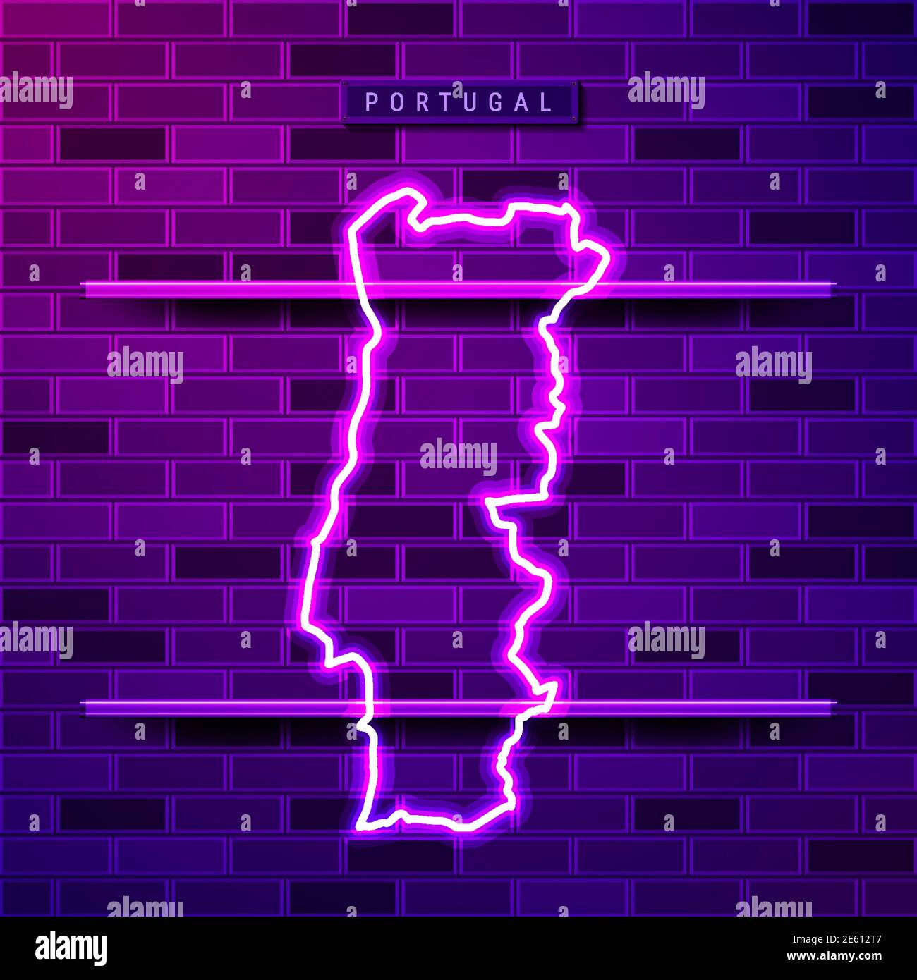Portugal map glowing neon lamp sign. Realistic vector illustration ...