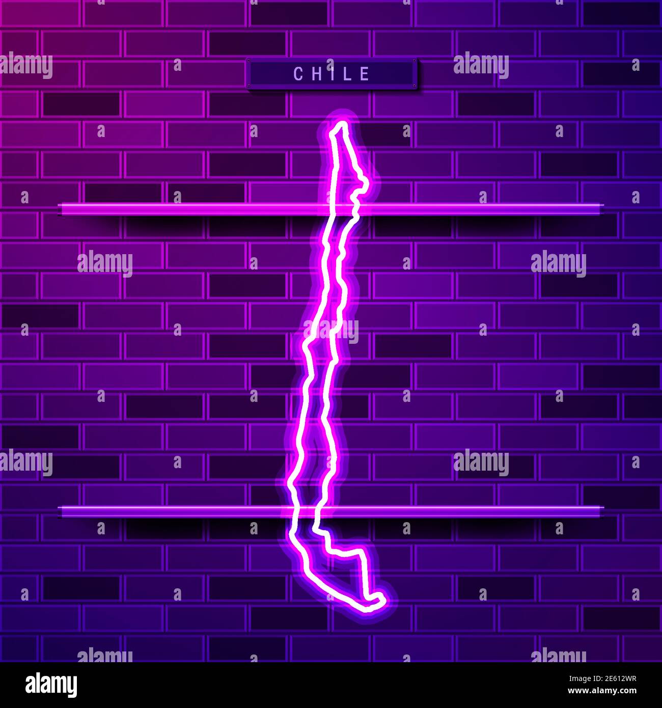 Chile map glowing neon lamp sign. Realistic vector illustration ...