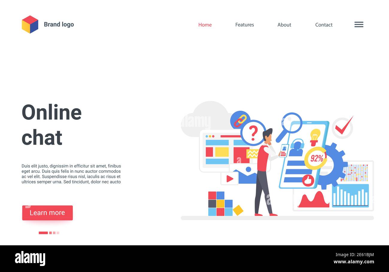 Online chat communication vector illustration. Cartoon man user ...