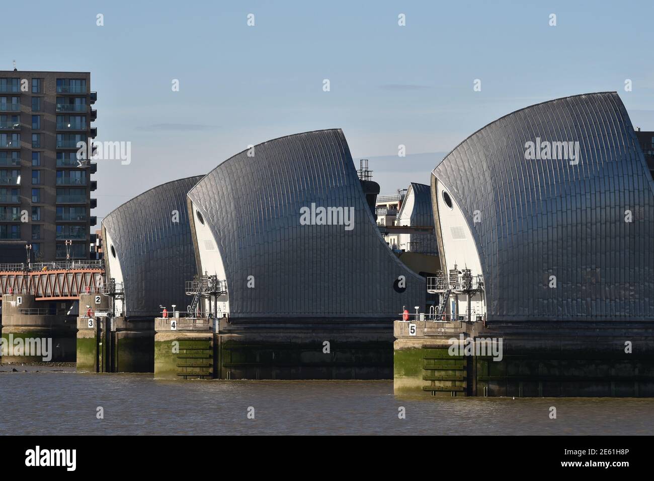 Thames Barrier, London flood defence system Stock Photo - Alamy