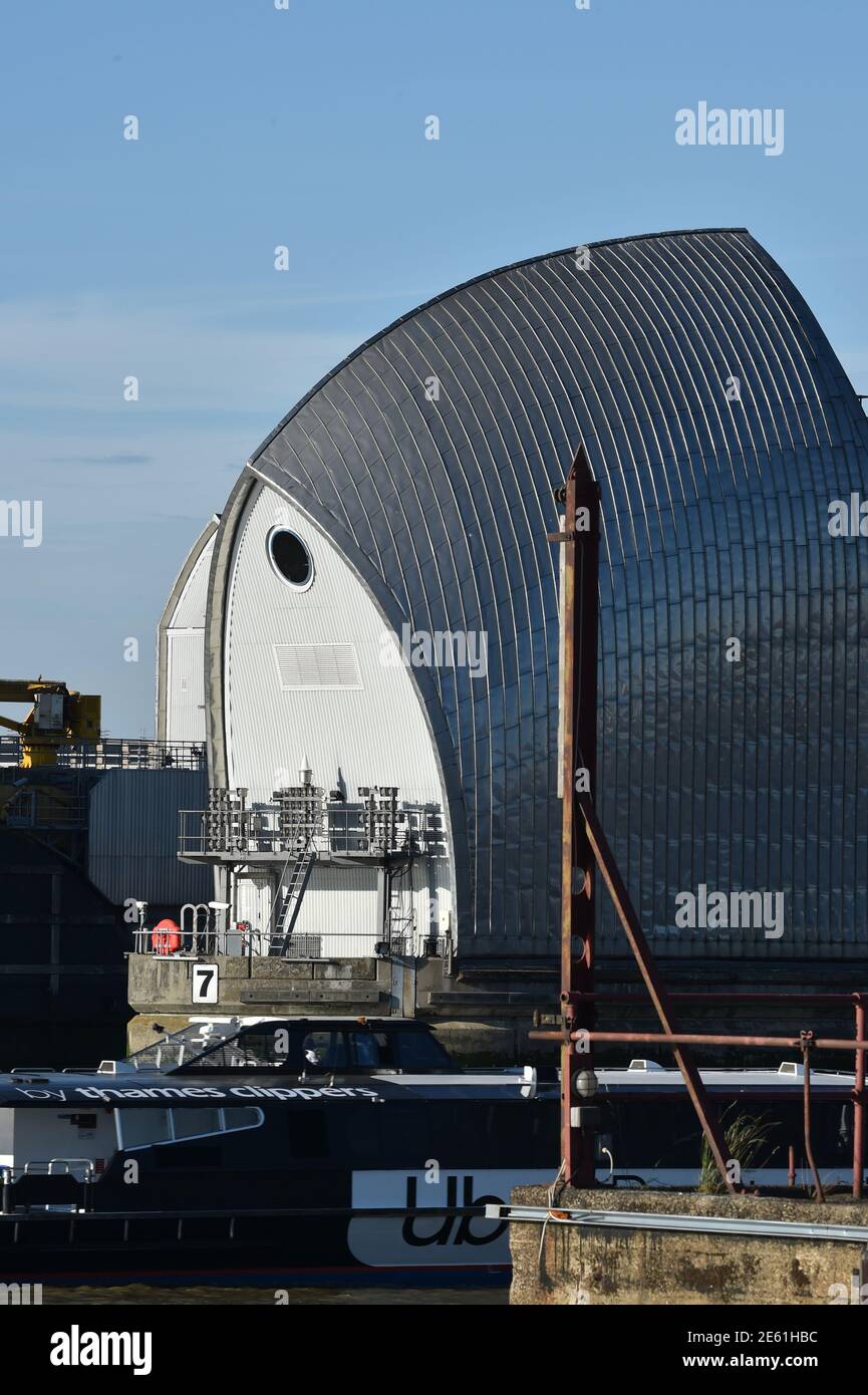 Thames Barrier, London flood defence system Stock Photo - Alamy