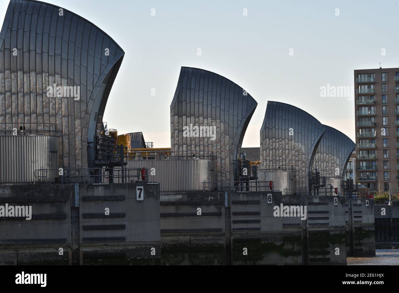 Thames Barrier, London flood defence system Stock Photo - Alamy