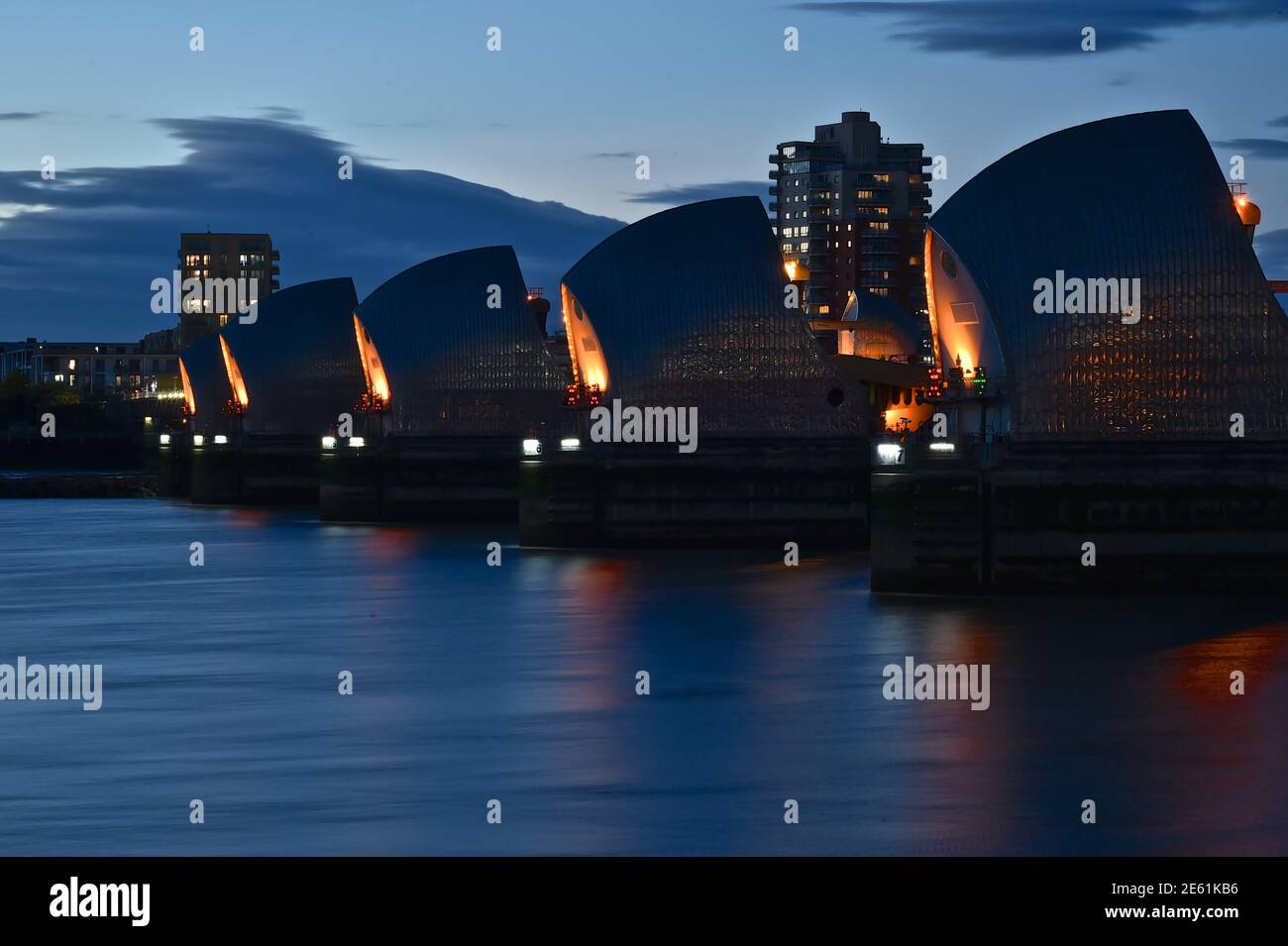 Thames Barrier, London flood defence system Stock Photo - Alamy