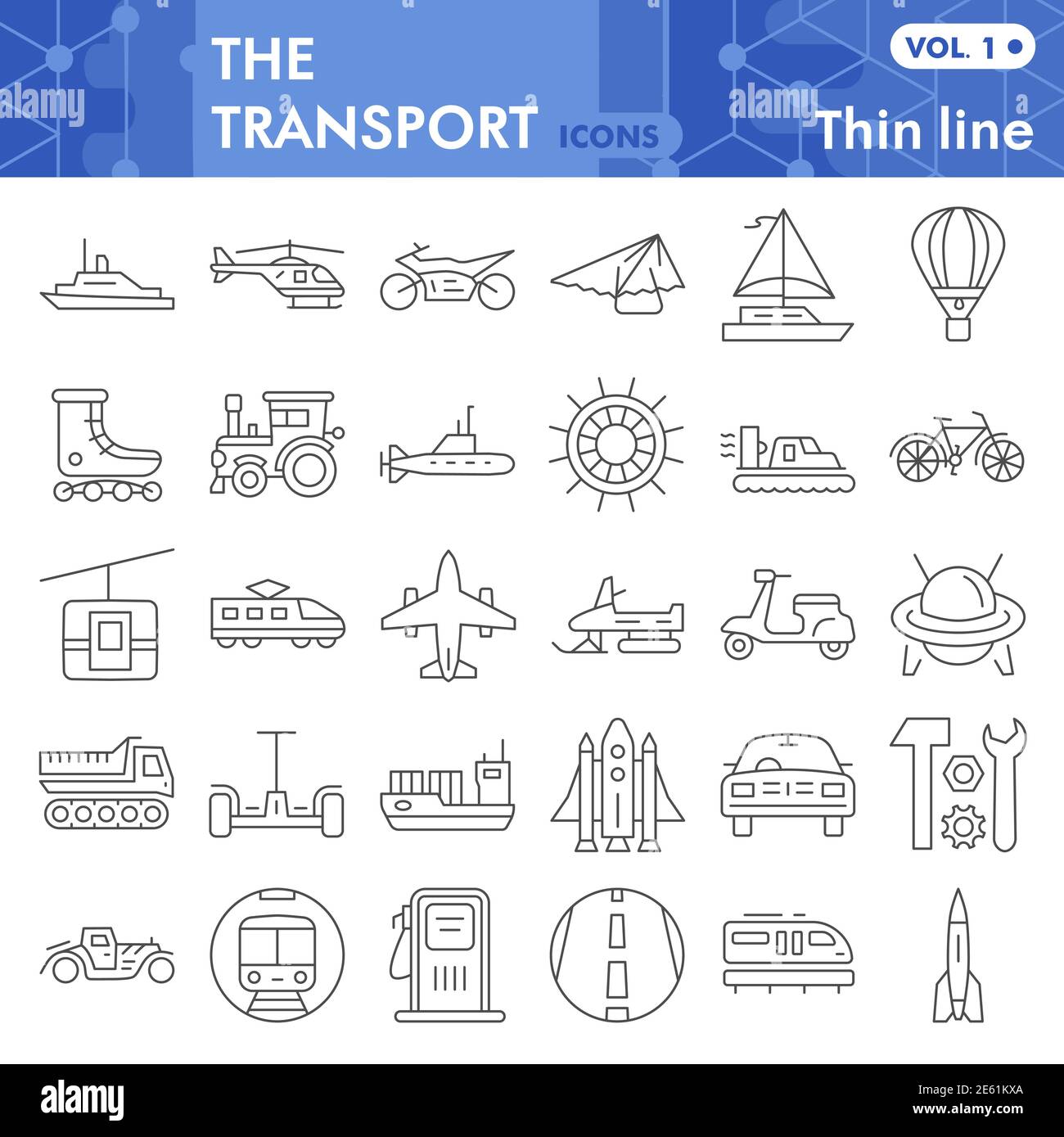 Transport thin line icon set, vehicle symbols set collection or vector ...