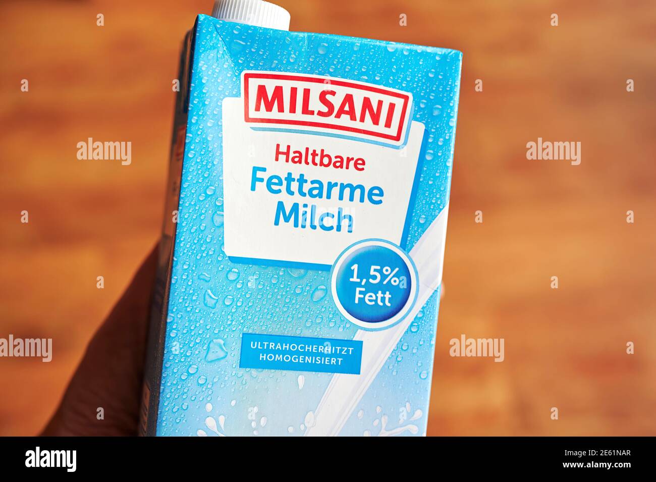 Berlin, Germany - November 20, 2020: View of a milk carton that is ...