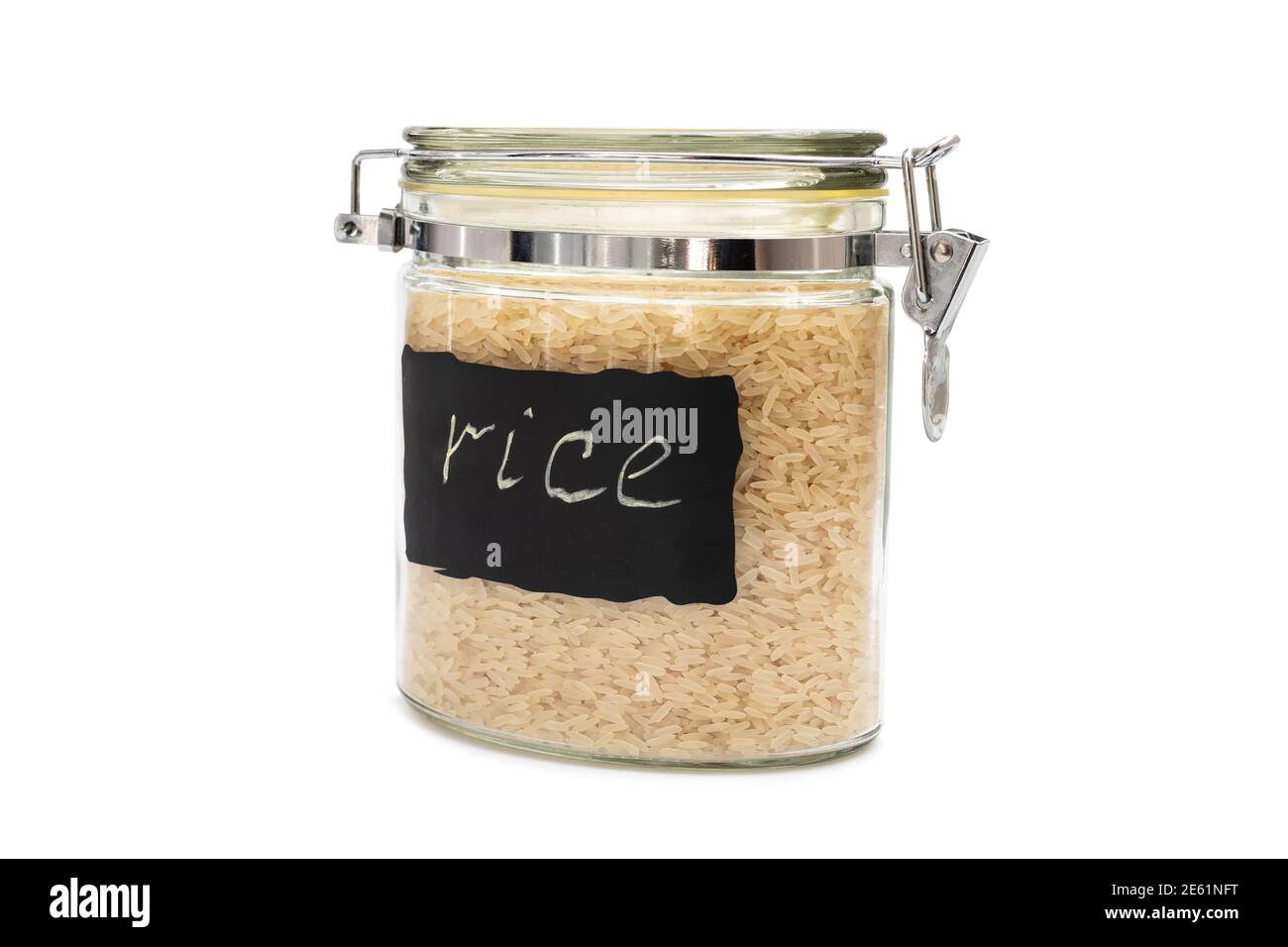 Long-grain steamed rice in a glass jar, flip-top or bail closure ...