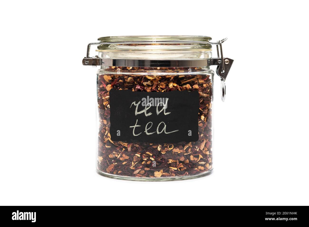 Red tea in a glass jars, flip-top closure, isolated on white background ...