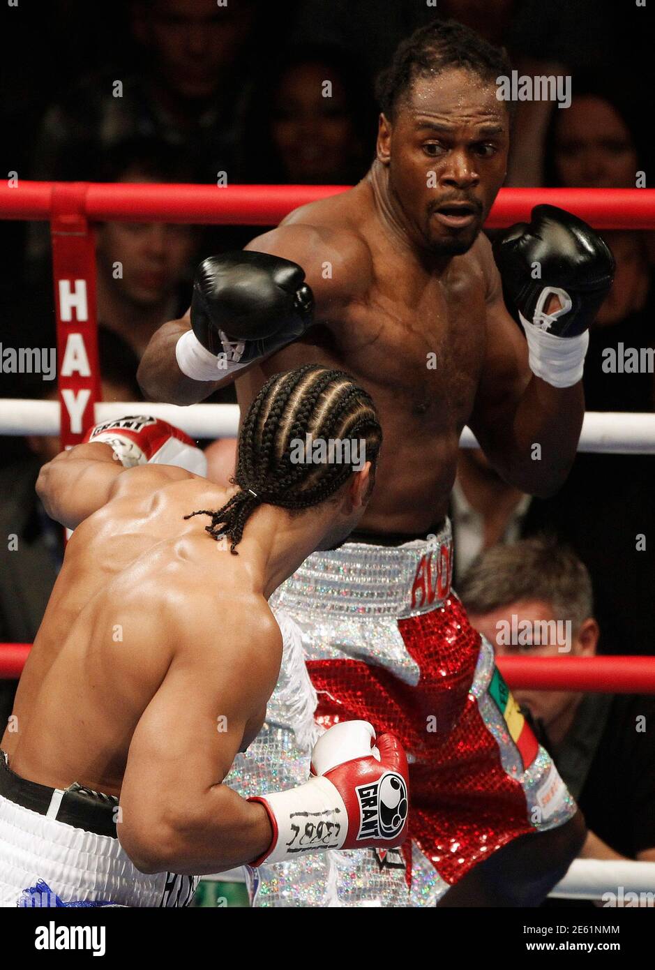 During their heavyweight fight at the men arena hi-res stock ...