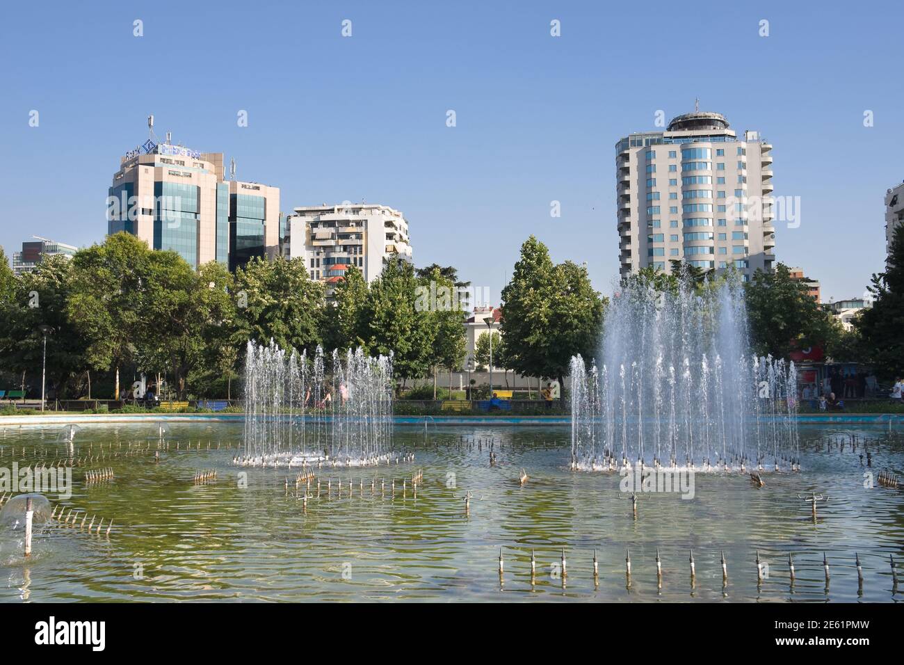 Tirana, Albania - July 21, 2012: the fountain in Rinia Park, the ...