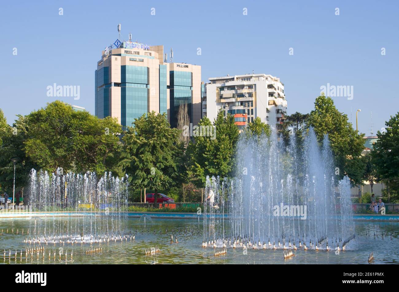 Tirana, Albania - July 21, 2012: the fountain in Rinia Park, the ...