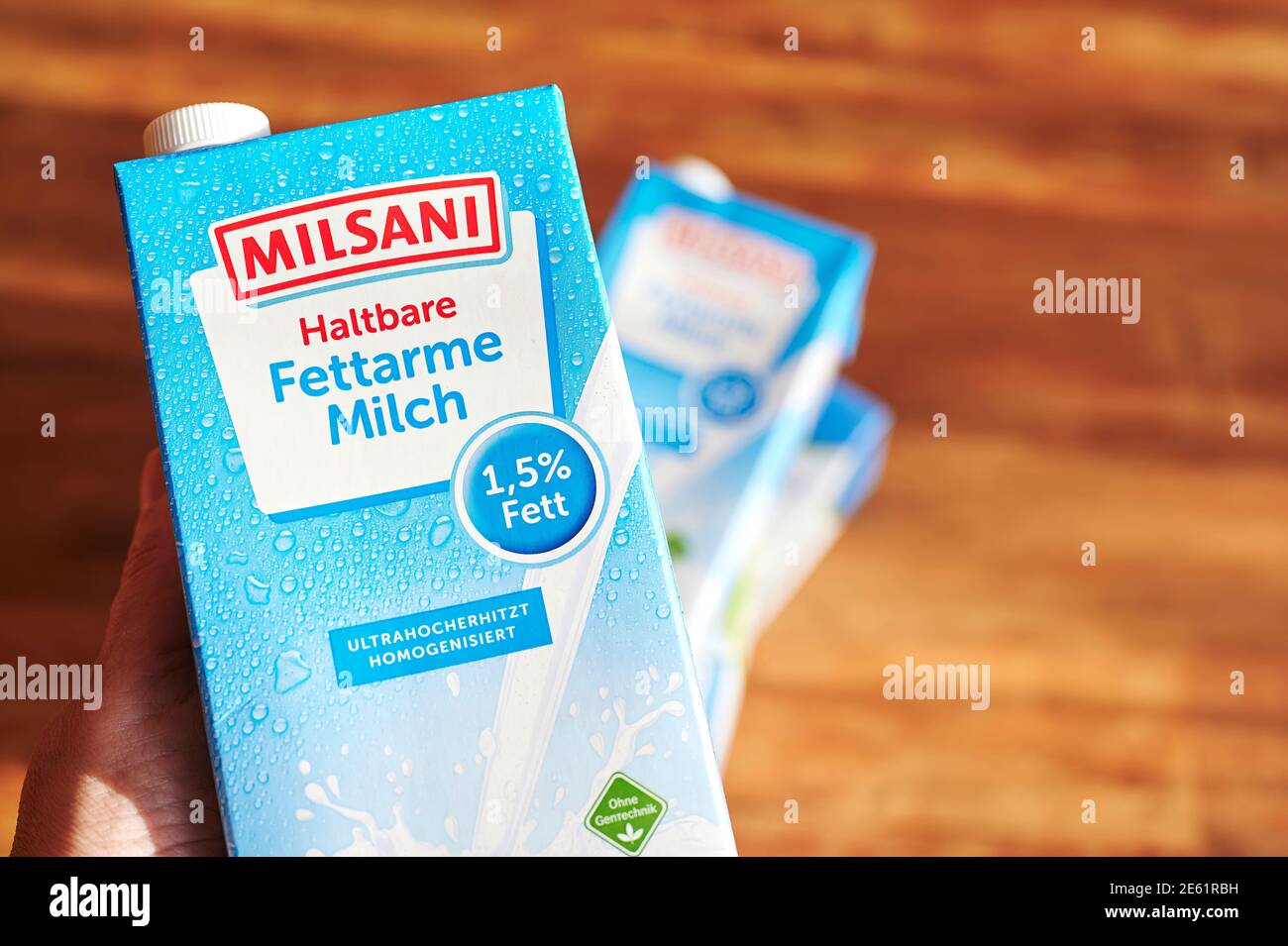 Berlin, Germany - November 20, 2020: View of a milk carton that is ...