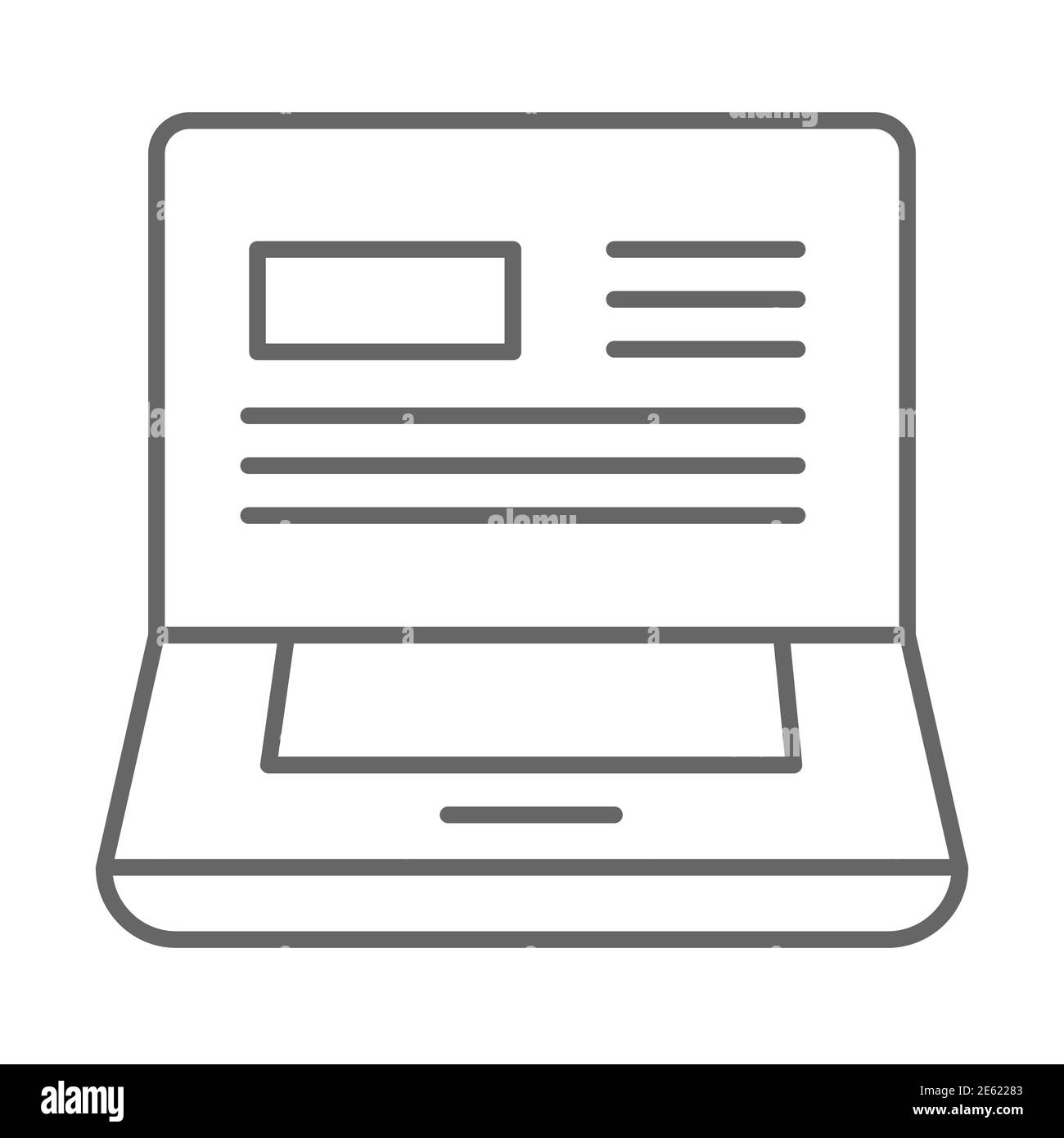 Message in laptop thin line icon, delivery symbol, pc with text website ...