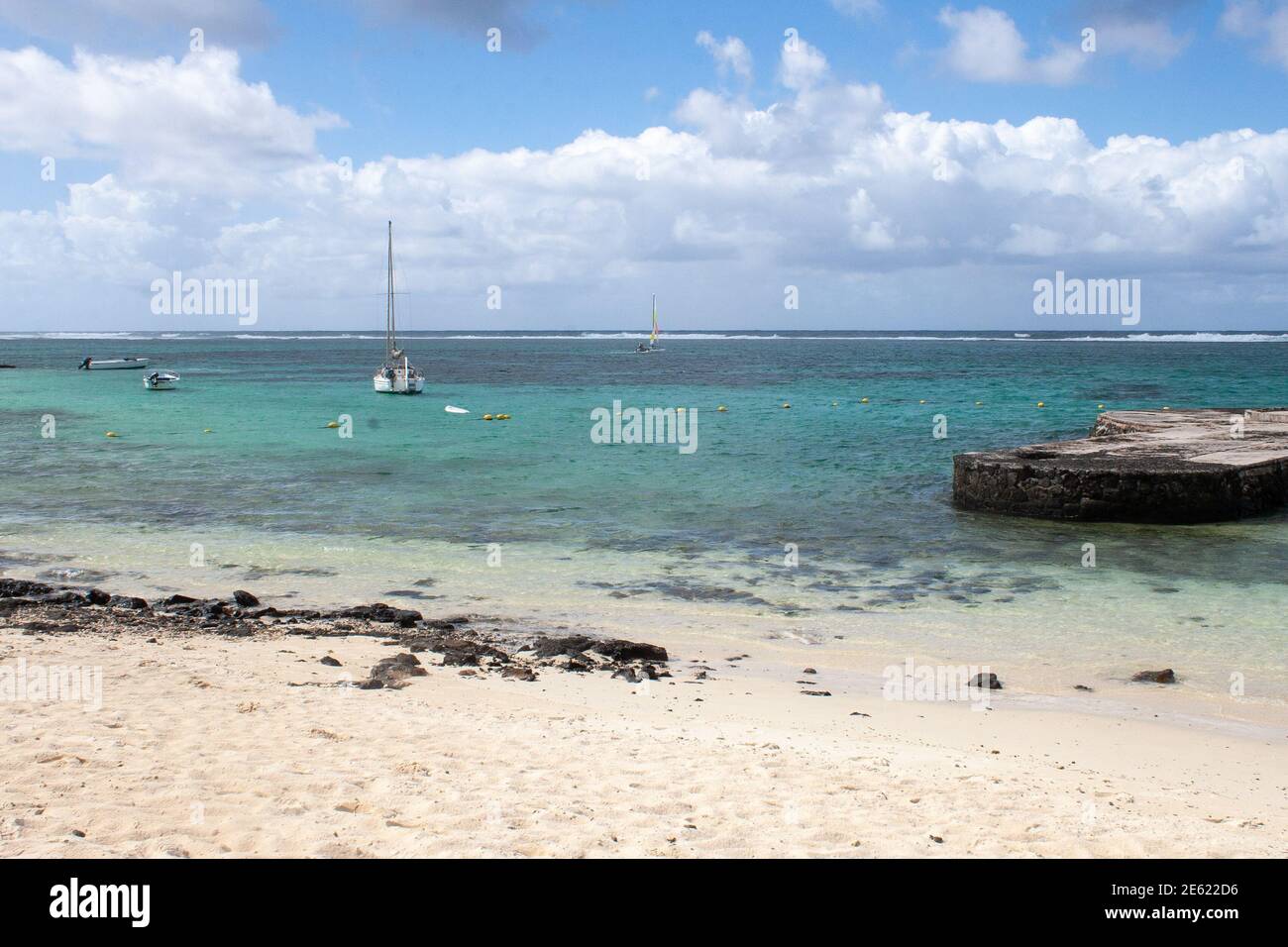 Mauritius island: Beach with turquoise lagoon, coral reef Stock Photo ...